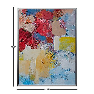 Amazon Brand – Stone & Beam Abstract Red and Blue Print on Canvas Wall Art, Silver Frame, 31.75" x 41.75"