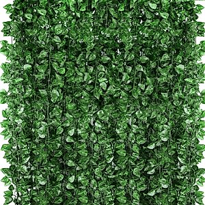 ZYIGYI 360 Feet 48 Pack Fake Greenery Hanging Garland, Ivy Leaf Plants, Vine Leaves, Fake Flowers Foliage for Bedroom Garden Wall Decor