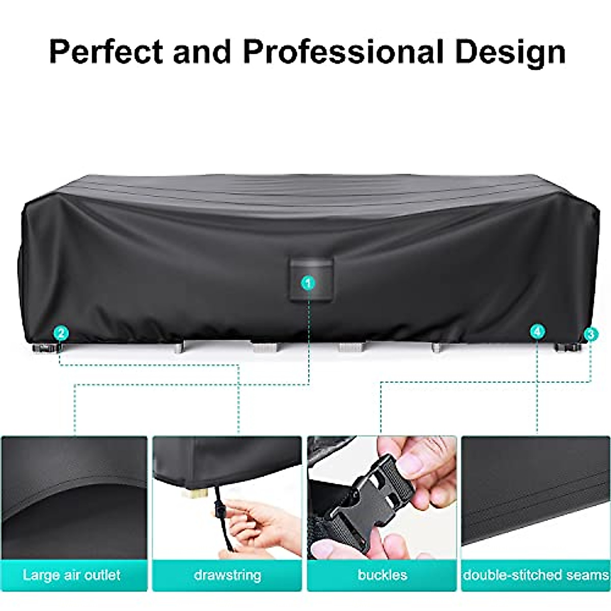 BROSYDA Patio Furniture Covers, Heavy Duty 600D Outdoor Furniture Cover Waterproof, Sectional Sofa Set Covers Table and Chair Set Covers 124" L × 71" W × 29"