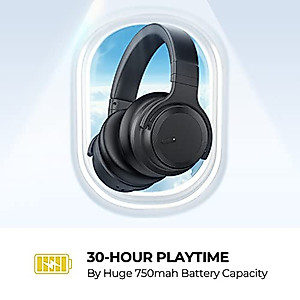 commalta E7 Active Noise Cancelling Headphones, Wireless Bluetooth Headphones with Rich Bass, Wireless Headphones with Built-in Mic, Clear Calls, Bluetooth 5.0, 30 Hours Playtime, Comfort Fit, Black