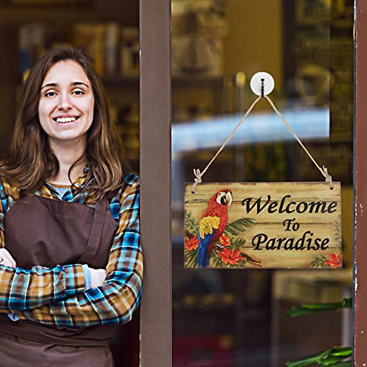 BESTOYARD Welcome to Paradise Wooden Signs Hawaiian Luau Summer Beach Party Hanging Sign Wall Sign Decoration