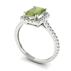 Clara Pucci 1.98 ct Emerald Cut Solitaire Halo Genuine Natural Peridot Engagement Promise Anniversary Bridal Ring 18K White Gold 4.5