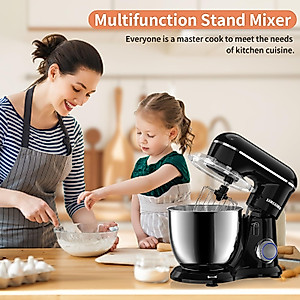 SAMSAIMO 3-IN-1 Electric Stand Mixer, 660W 10-Speed With Pulse Button, Attachments include 6.5QT Bowl, Dough Hook, Beater, Whisk for Most Home Cooks, Onyx Black, 13.7x12.6x8.3, 1533P