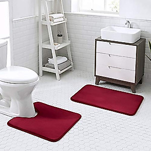 Walensee Extra Thick Memory Foam Bath Rug (17 inch X 24 inch, Red) Non Slip Absorbent Super Cozy Velvet Bathroom Mat, Luxury Soft Plush Small Carpet for Bath Room Shower Floor Tub, Machine Wash Dry