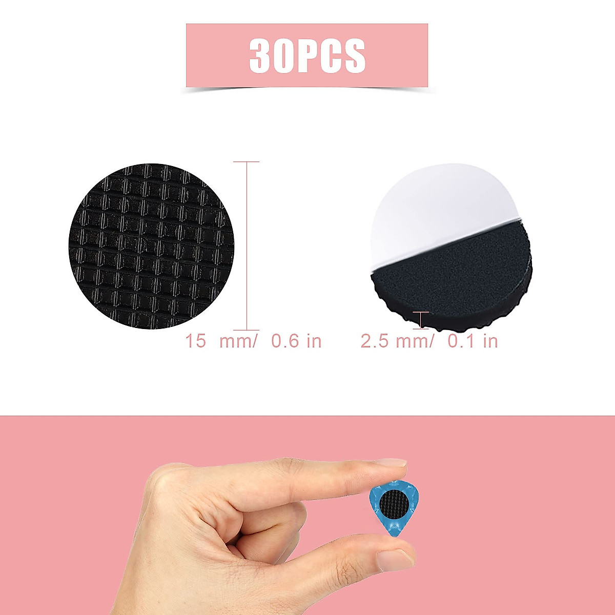 AIEX 30 Pcs Grips for Guitar Picks, Rubber Guitars Pick Grip, Self-Adhesive Round Guitar Grips for Guitars Picks Stop Dropping (Black, Only Grips)