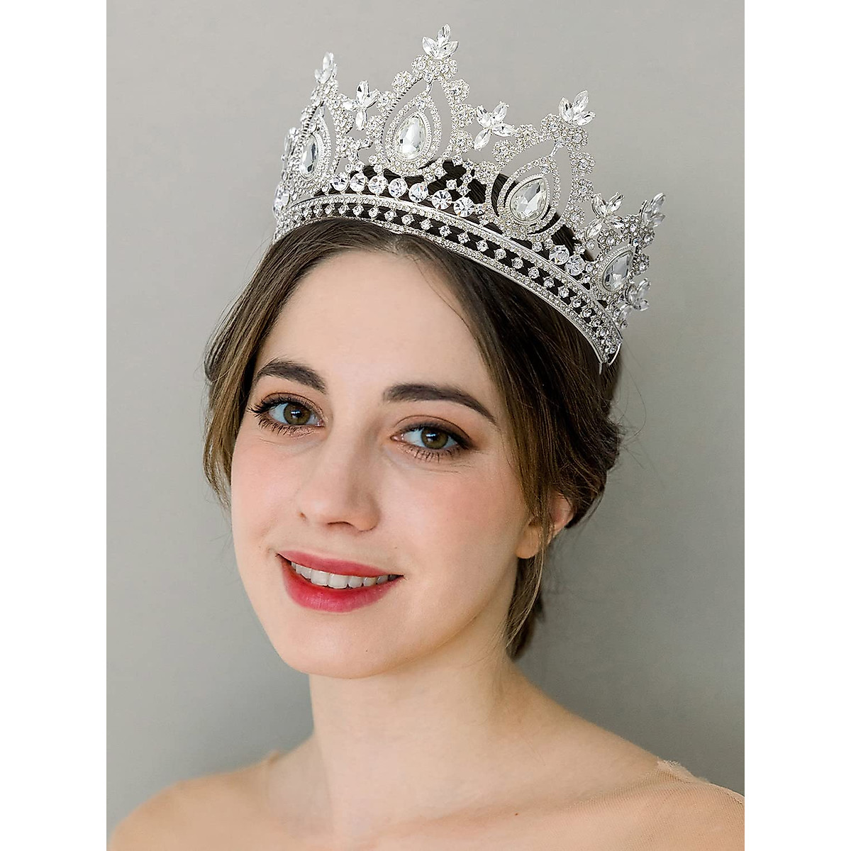 SWEETV Queen Crown for Women,Wedding Tiara for Bride,Princess Tiara,Quinceanera Pageant Crown Diadem,Crystal Headpiece for Birthday Prom,Silver