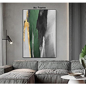 Abstract Green and Gold Canvas Wall Art Geometric Abstract Painting Dark Green Painting for Walls Large Minimalist Abstract Art Green and Gold Posters for Living Room Bedroom Decor 16x24inch No Frame