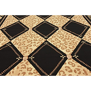 Unique Loom Wildlife Collection Animal Inspired with Tiger Bordered Design Area Rug, 9 ft x 12 ft, Light Brown/Black