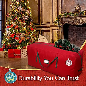 HOLIDAY SPIRIT Christmas Tree Storage Bag, Heavy-Duty 600D Oxford Material with Durable Reinforced Handles & Zipper, Waterproof Dust Protection (Red, Fits a 9FT Tree)