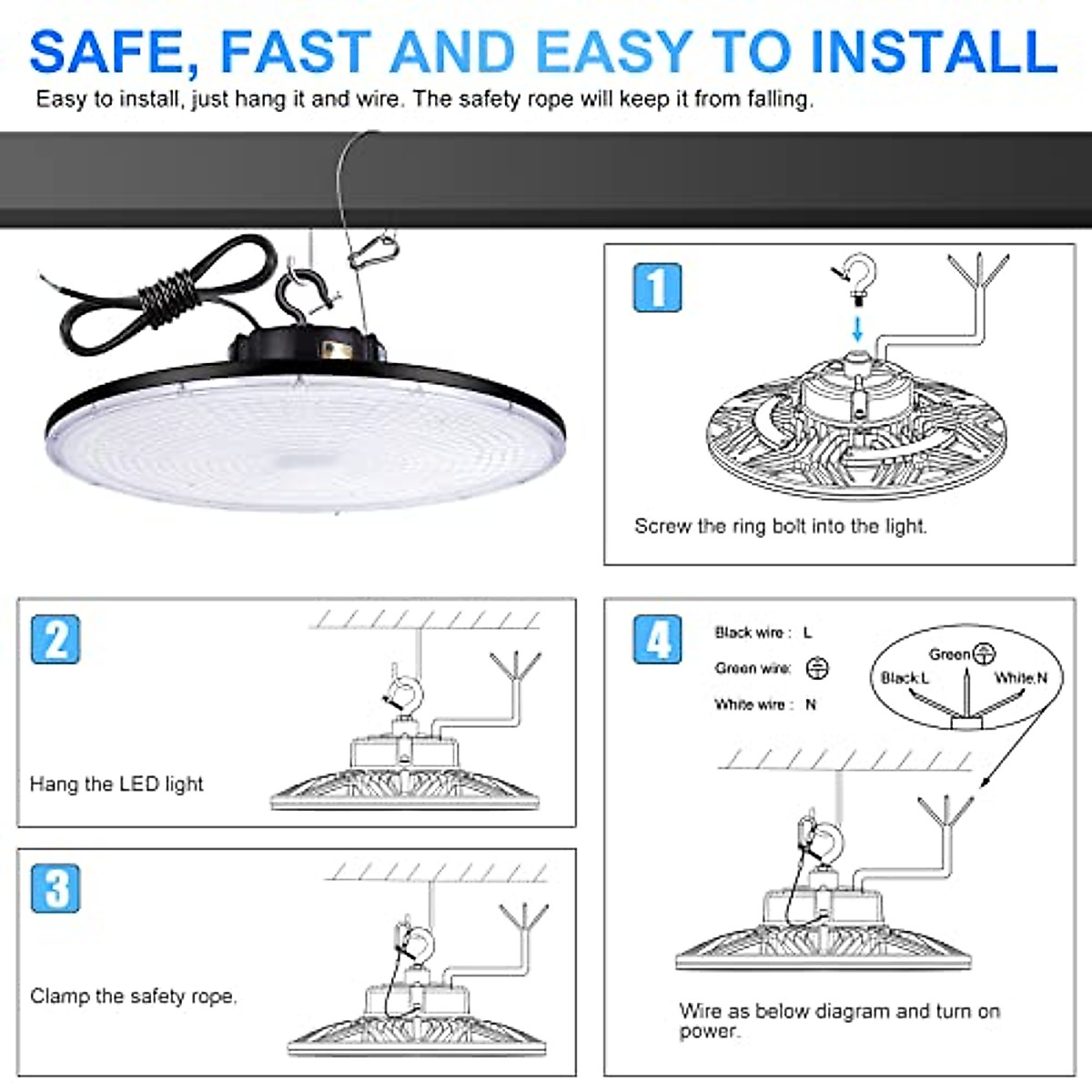 BBESTLED 240W LED High Bay Light, Warehouse Light 0-10V Dimmable 5000K Daylight 36,000LM UFO High Bay Light[1000W MH/HPS Equivalent] for Factory Warehouse UL&DLC Listed AC100-277V Updated Version