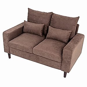 Panana Linen Fabric 2 Seater Loveseat with Armrest, Double Seat Compact Sofa Couch for Living Room Furniture (Brown)