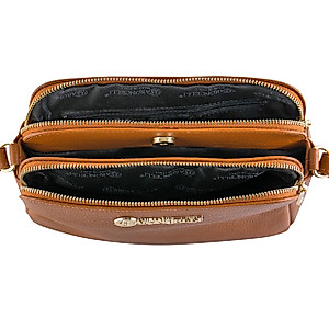 Baroncelli Crossbody Bag Made in Italy with Long Stripe Genuine Italian Soft Leather Brown