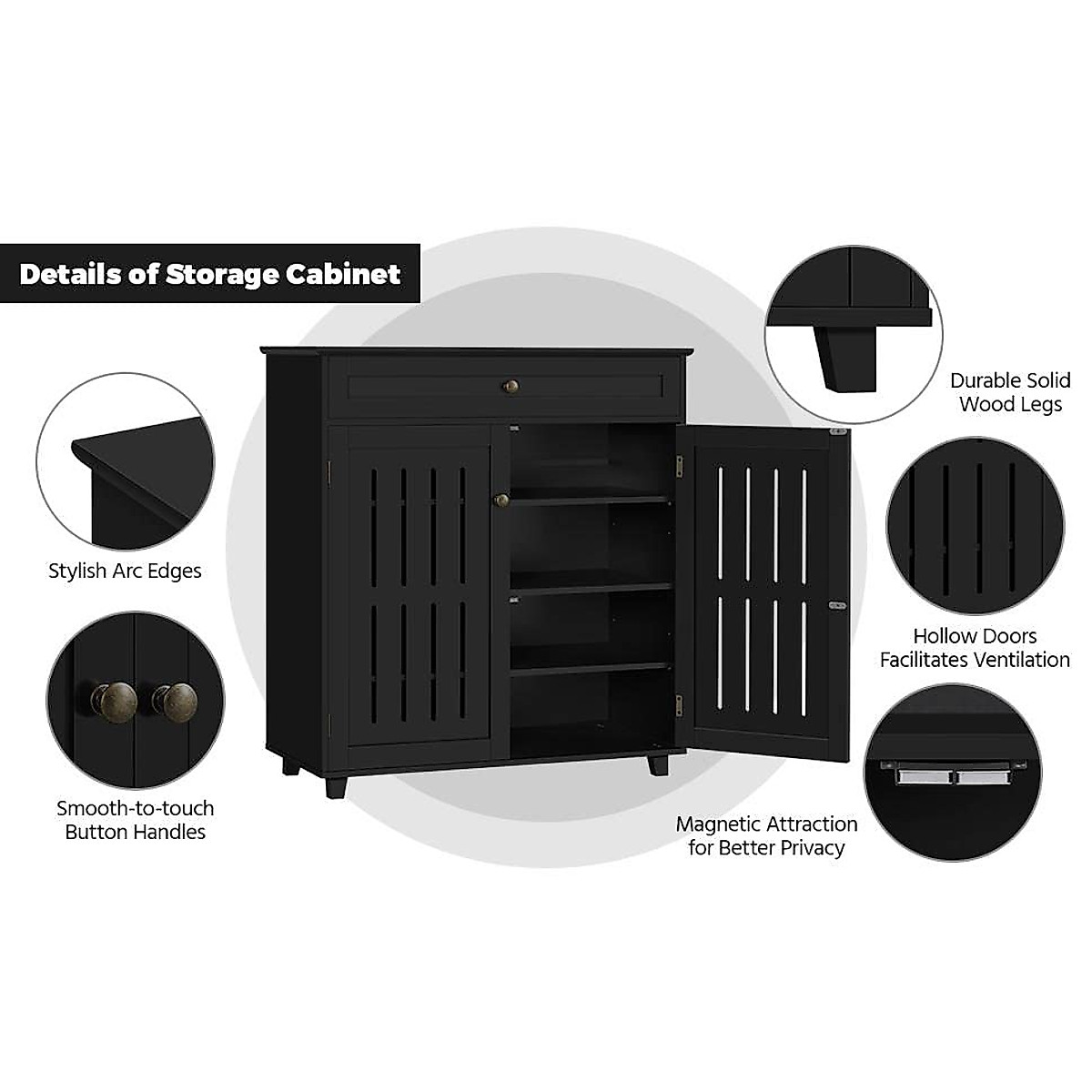 Yaheetech Shoe Cabinet Bathroom Storage Cabinet with 1 Drawer & Adjustable Shelf, Shoe Rack Pinter Stand for Home Office, Black