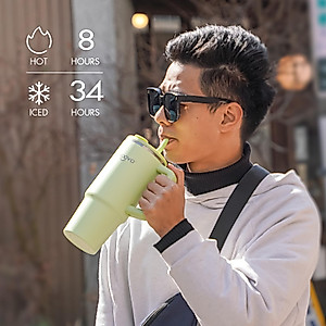 WOOVO 30 oz Tumbler with Lid and Straw, Insulated Water Bottle with Handle for Adults, BPA Free Travel Mug Reusable Double Wall Stainless Steel Cup Stay Cold Hot, Black