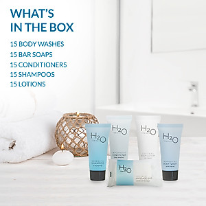 H2O Therapy Hotel Soaps & Toiletries Bulk Set | 1-Shoppe Amenities Kit | 0.85oz Shampoo & Conditioner, Body Wash, Lotion, 1oz Bar Soap | Travel Size | 75 Pieces