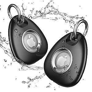 2 Pack Waterproof Airtag Holder Keychain Case, MLQYC Apple Air Tag GPS Tracker Full-Body Protective Cover for Wallet,Luggage,Cat,Dog,Pets (Black)