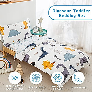 Dinosaur Toddler Bedding Set Ultra Soft Microfiber Toddler Comforter for Baby Girls Boys 4 Pieces Includes Comforter,Flat Sheet, Fitted Sheet and Pillowcase