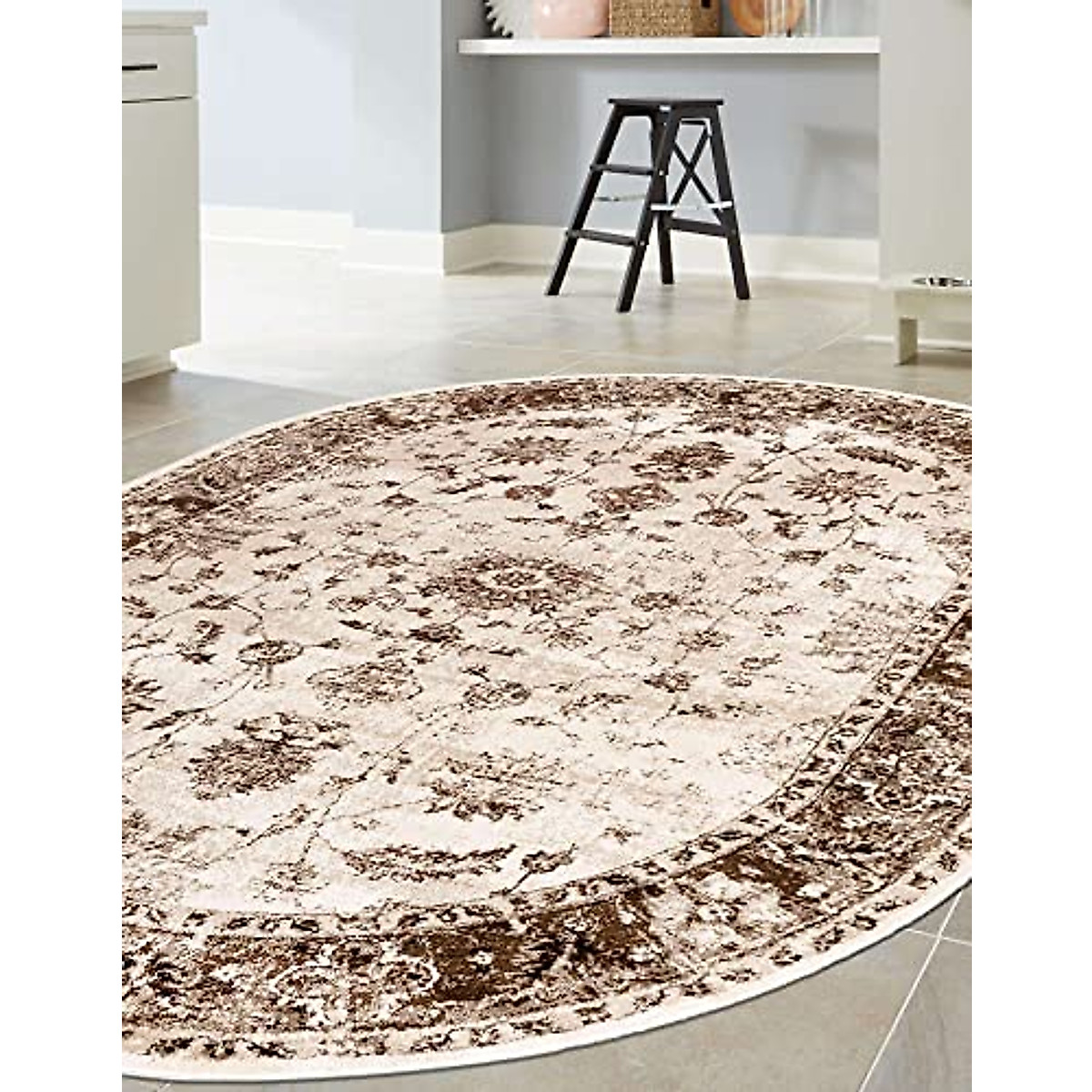 Unique Loom Rushmore Collection Area Rug - Lincoln (5' 3" x 8' Oval, Cream/Beige)