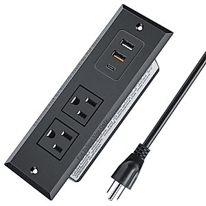 YYSKA Recessed Power Strip with 20W USB C Port, ETL Listed Conference Recessed Power Outlet Socket, Fast Charging USB-C QC3.0 3A USB-A Desk Outlet Connect with 6 ft Power Cord for Furniture. Black