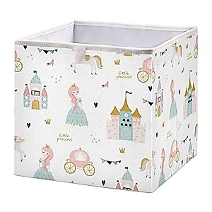 Kigai Princess Castle Rectangular Storage Bins - 16x11x7 In Large Foldable Storage Basket Fabric Storage Baskes Organizer for Toys, Books, Shelves, Closet, Home Decor