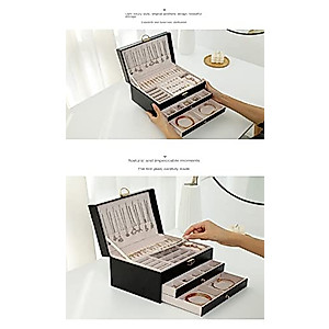 Jewelry Organizer with Synthetic Leather,Jewelry Box For Women,Large Jewelry Box Storage with Lock and Key,Necklace Ring Earring Storage,Lockable Jewelry Gift Boxes(Black)