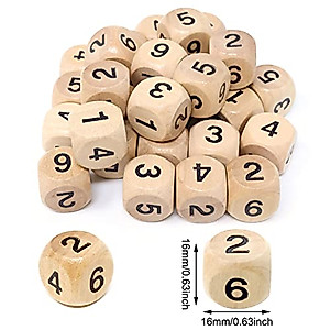 Honbay 30PCS Wooden Dice Six Sided Dice Blocks with Rounded Corners for Games DIY Crafts and Art Projects (16mm)