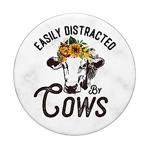 Easily Distracted by Sunflowers and Cows Heifer Women PopSockets PopGrip: Swappable Grip for Phones & Tablets