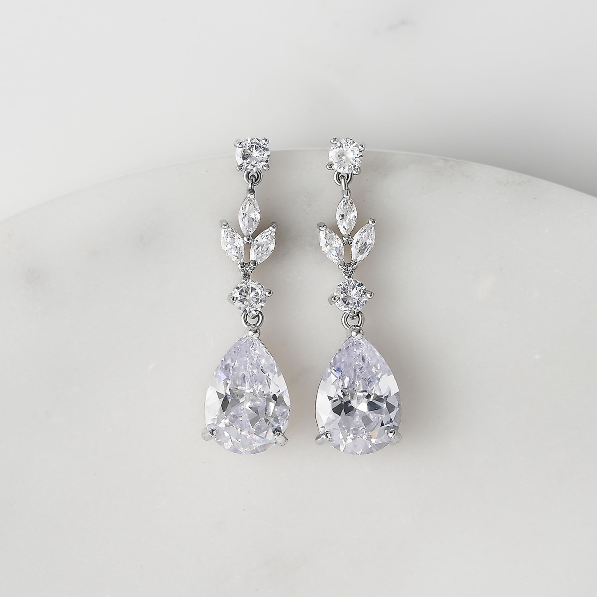 SWEETV Teardrop Wedding Earrings for Women,Bridesmaids,Brides -Rhinestones Earrings for Bridal,Prom,Formal-Silver