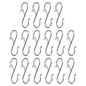 HARFINGTON 16pcs S Hooks 3.5 Inch S-Shaped Metal Hook Hanger with Safety Buckle for Hanging Plants Clothes Pots and Pans Kitchen Utensil Bags, Silver