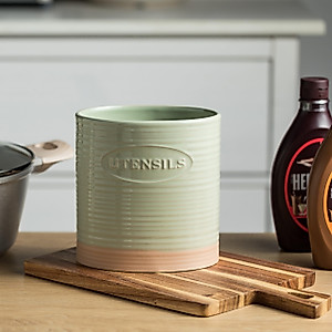 YHOSSEUN Large Utensil Holder for Kitchen Countertop Porcelain Utensil Crock Framhouse Decor Utensil Caddy Tableware Organizer, Yellow