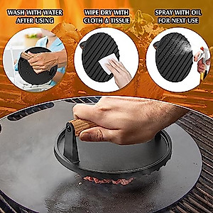 Smashed Burger Kit,Cast Iron Heavy Duty Burger Smasher 7" Round & 8.1‘’X4.1”Rectangle Hamburger Press for Blackstone Weber ,Burger Smasher Griddle Accessories Kit for Flat Top Griddle Grill Cooking