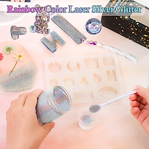 Fine Holographic Glitter Iridescent Silver Glitter Powder, Multipurpose Laser Silver Fine Glitter Bulk Makeup Glitter Metallic Resin Glitter for Tumblers Slime Craft Nail Body Face Hair (7.05oz,200g)