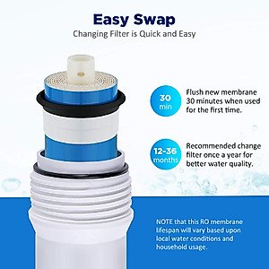 Membrane Solutions 150 GPD RO Membrane, Reverse Osmosis Membrane Element 12" x 2" Water Filter Replacement for Undersink Home Drinking RO Water Filtration System
