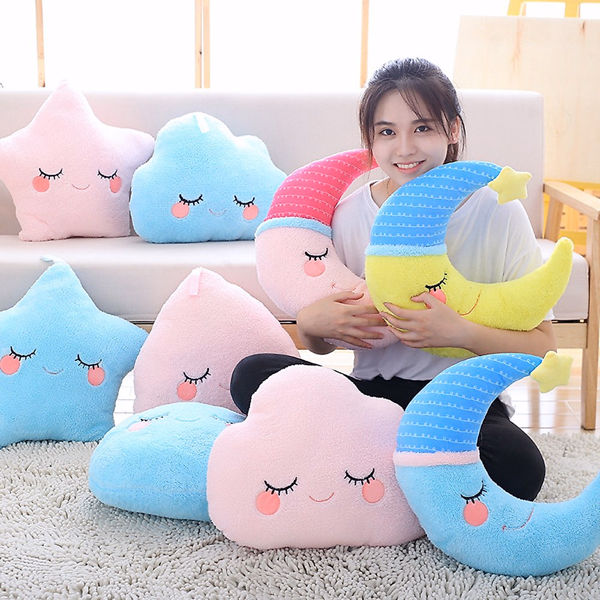 MASSJOY Star Moon Cloud Pillow Cushion, Bedside Sofa Sleeping Pillow, Plush Toy Gift.-40cm