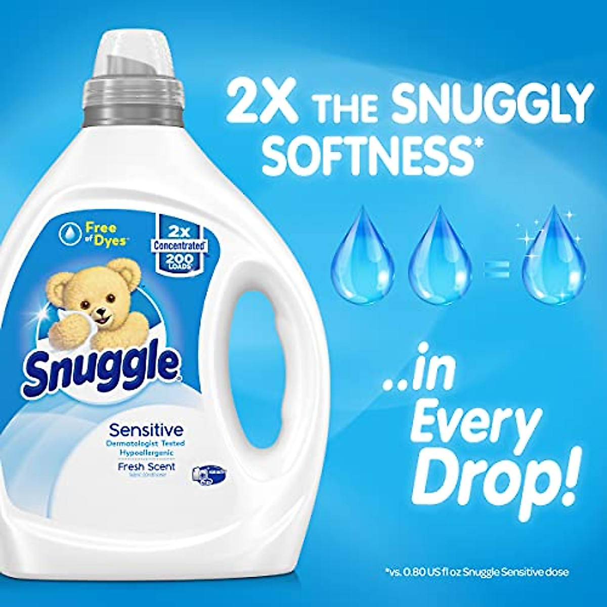 Snuggle Liquid Fabric Softener, Dye Free for Sensitive Skin, 2X Concentrated, 200 Loads