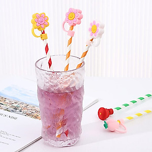 Beyonday Cute Silicone Straw Plug, Reusable Drinking Dust Caps, Cartoon Plugs Cover, Splash Proof Straw Tips, Cup Straw Accessories (Peach)