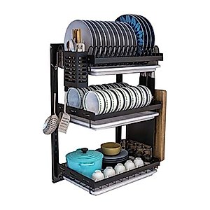 FEHUN Sinks,3-Layer Stainless Steel Wall-Mounted Kitchen Drain Rack with Drain Pan