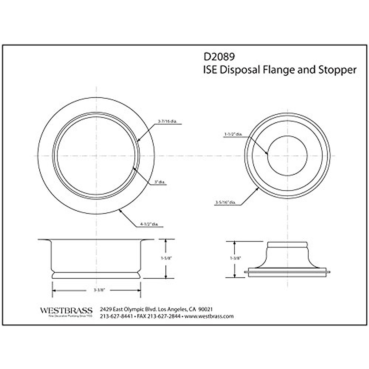 Westbrass D2089-50 3-Bolt mount Waste Disposal Flange & Stopper, Powder Coat White,1-Pack