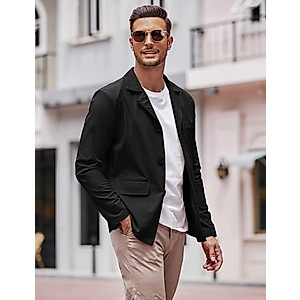 COOFANDY Mens Linen Cotton Casual Suits Blazer Jackets Lightweight Sports Coats# Black