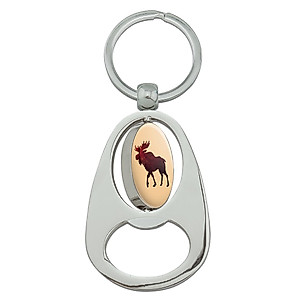 GRAPHICS & MORE Moose Red Forest Keychain Chrome Metal Spinning Oval Bottle Opener