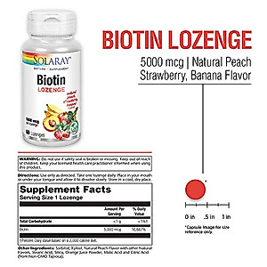 SOLARAY Biotin 5000 mcg | Natural Peach, Strawberry, Banana Flavor | Healthy Hair, Skin & Nails Support | 60 Lozenges