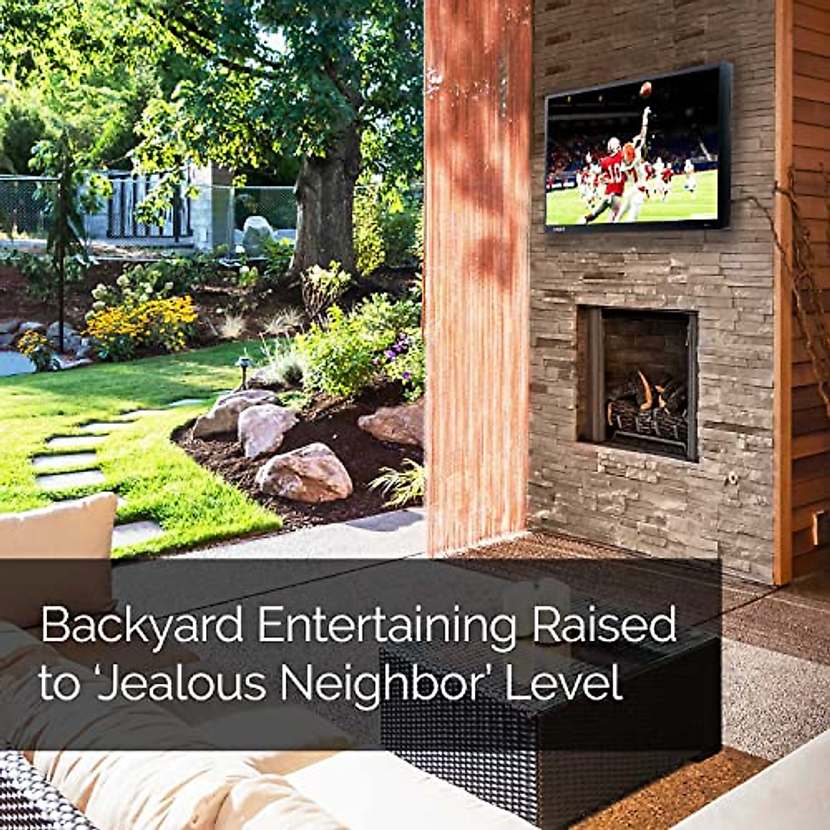 CINIOS Hurricane 43-inch LED 4K Outdoor TV - IP55 Weatherproof, 1500nits Brightness, Shade & Full Sun Bright HDR Television, For Outside Backyard, Waterproof Remote, With TV Cover & Wall Mount Bracket