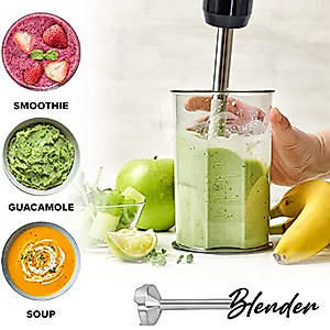 Powerlix 800W 5-in-1 Immersion Hand Blender - BPA Free 12 Speed Turbo Boost Titanium Reinforced Hand Held ABS Stainless Steel Stick, Electric Egg Whisk Milk Frother Chopper Blender with Bowl, Heavy Duty Food Processor for Baby Infant Food Shakes Smoothies