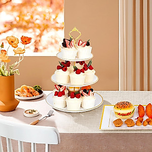 DI QIU REN 8PCS Cake Stand Set, Plastic Cupcake Stands with Gold Rim, Dessert Display Stands Set for Wedding Birthday Party Baby ShowerTea Party