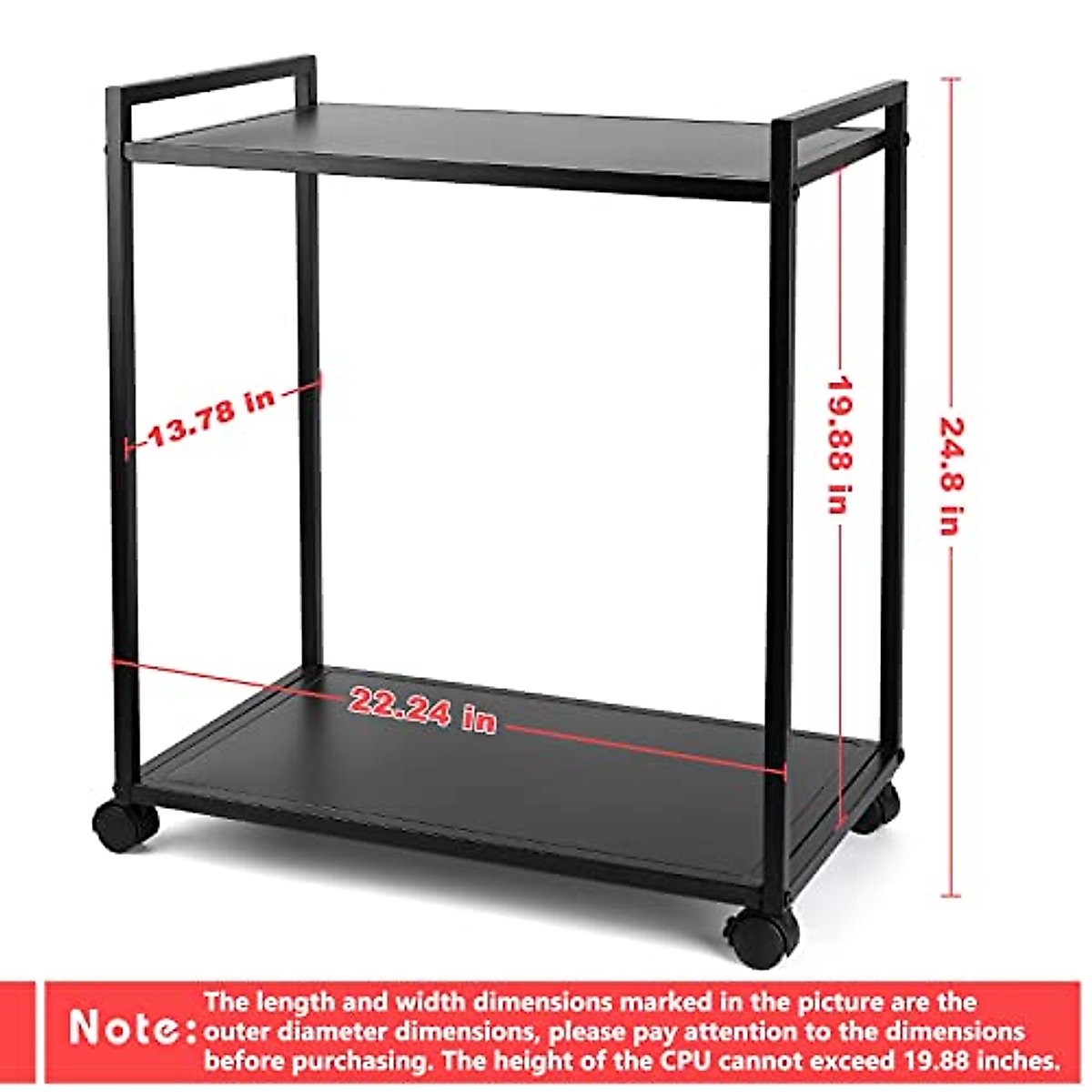 Liitrton Computer Tower Stand, 2-Tier CPU Stand PC Stand with Lockable Wheels Under Desk for Office Home (L)