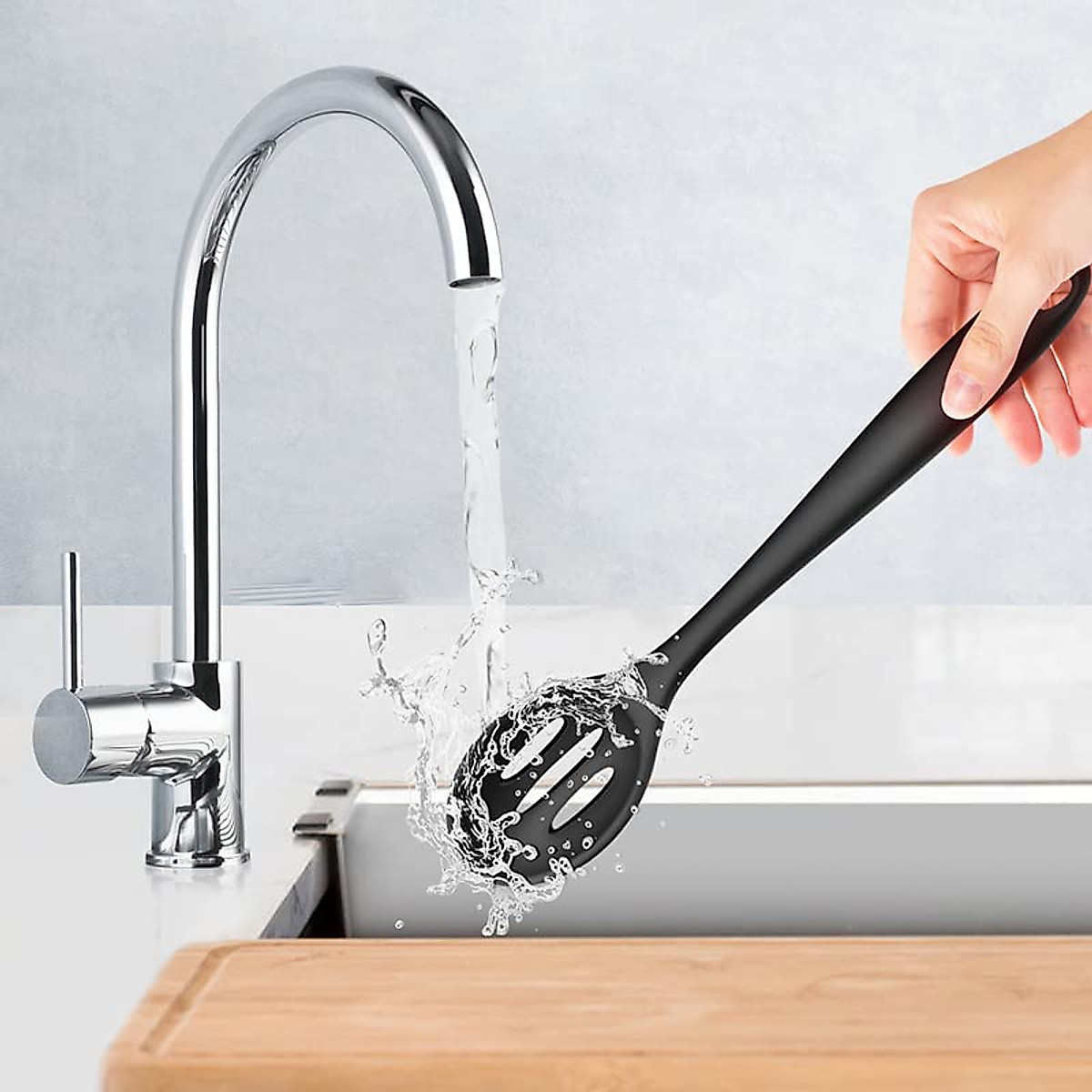 Armrouns Silicone Nonstick Spoons Set, 2PCS Silicone Spoons For Cooking Heat Resistant Cooking Spoons For Mixing, BPA Free Silicone Spoon (Casual Black)