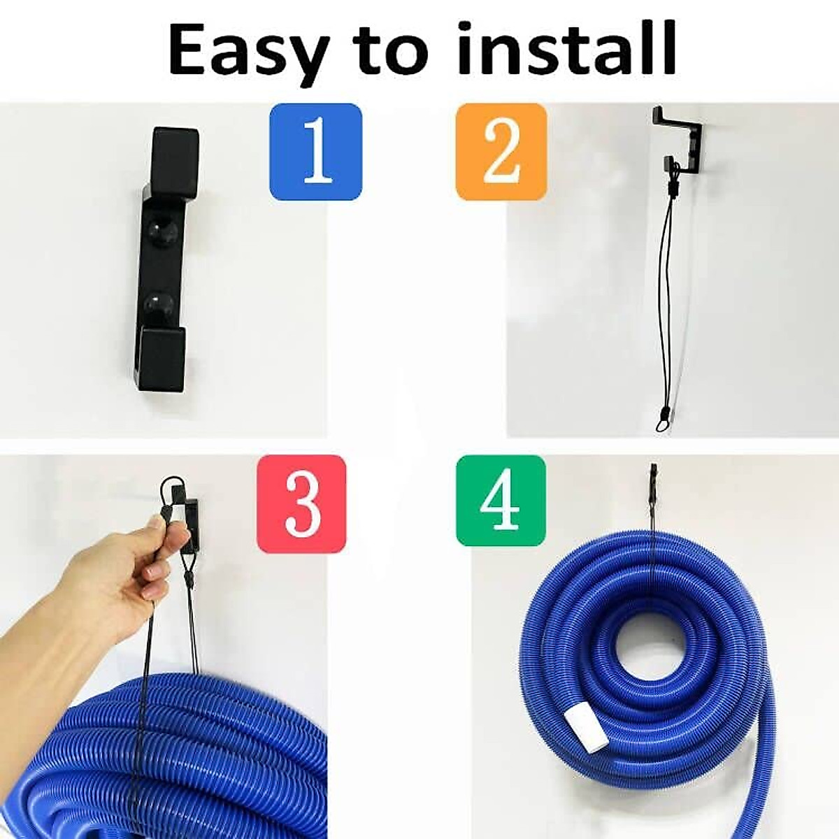 Swimming Pool Vacuum Hose Hanger, Wall Mount Heavy Duty Pool Hose Hanger Hook for Pool Hose, Garden Tools, Swimming Pool Accessories - Hold Up to 60 Feet 2’’ Hose (Hold 50 LBS), No Hose