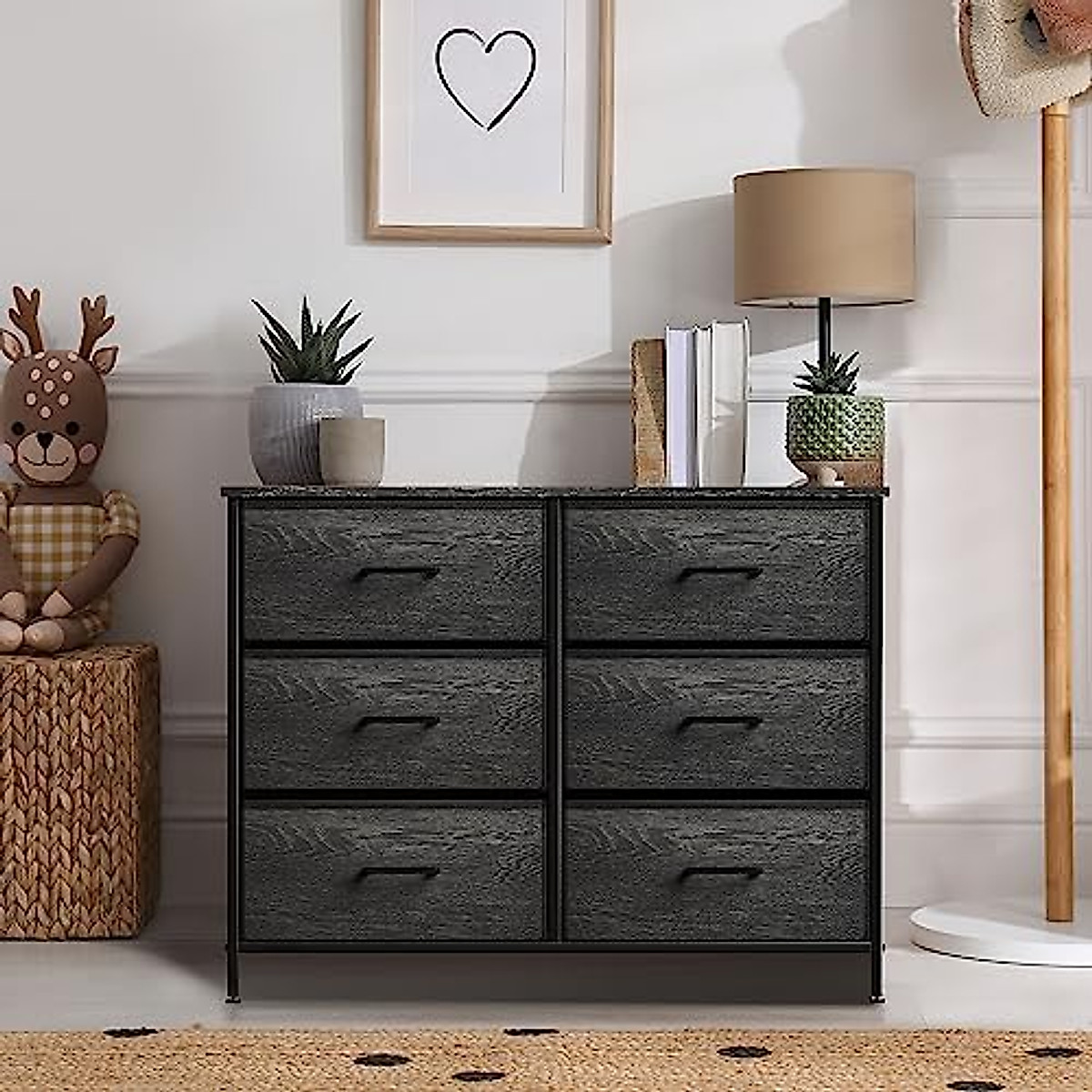 Sorbus Dresser with 6 Faux Wood Drawers - Storage Unit Organizer Chest for Clothes - Bedroom, Hallway, Living Room, Closet, & Dorm Furniture - Steel Frame, Wood Top, & Easy Pull Fabric Bins