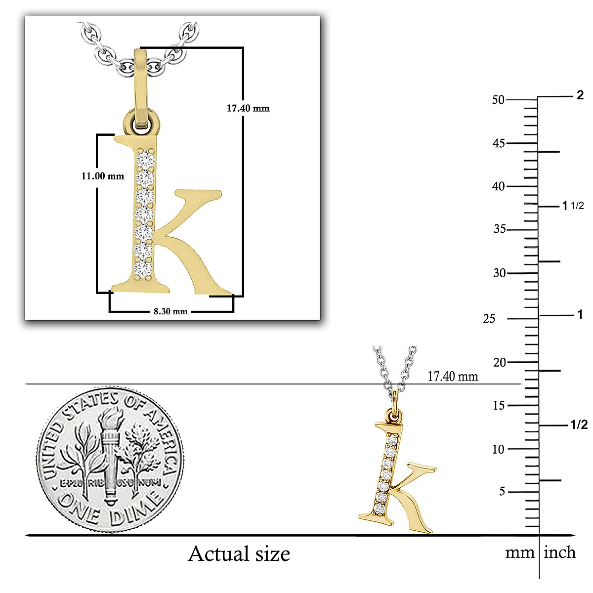 Dazzlingrock Collection 0.05 Cttw Round White Diamond Lowercase Initial 'k' Pendant Necklace with 18 inch Silver Chain for Women in 14K Solid White Gold