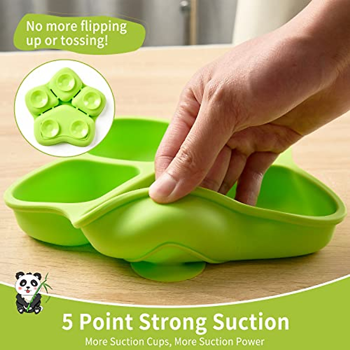 HEYTUYA 4 Pack Suction Plates for Baby & Toddler, 100% Food-Grade Silicone, 4 Large Divided Design, Microwave & Dishwasher Safe